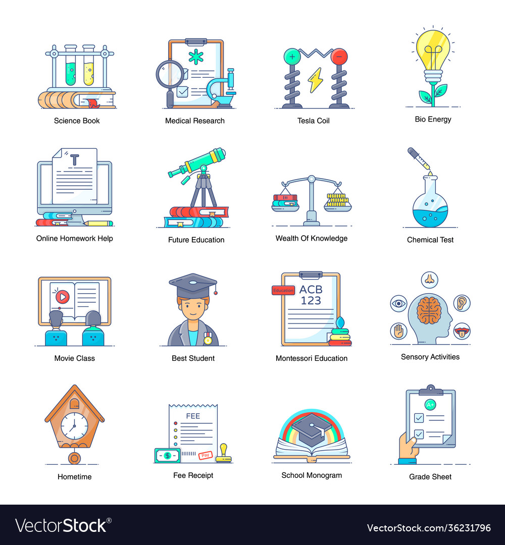 Pack virtual learning flat icons Royalty Free Vector Image