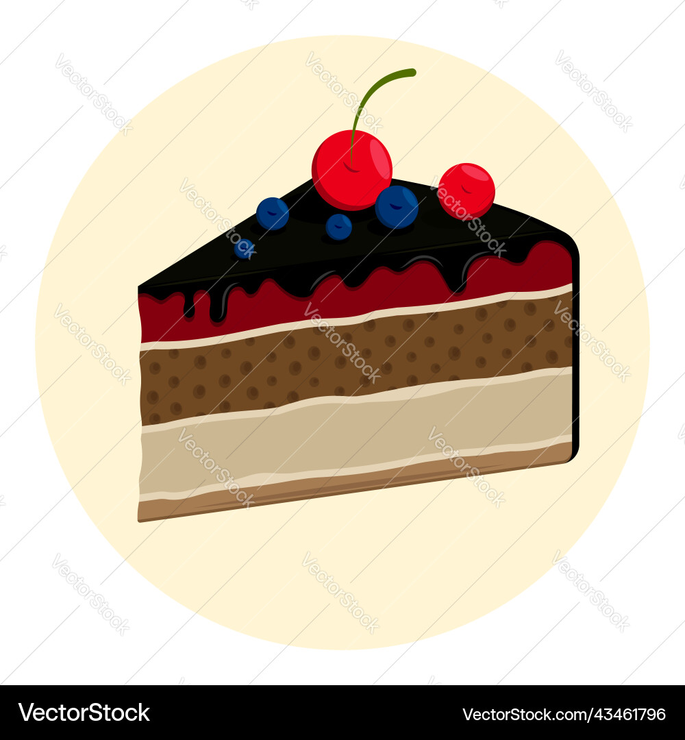 Piece of cake with dark chocolate icing pie Vector Image