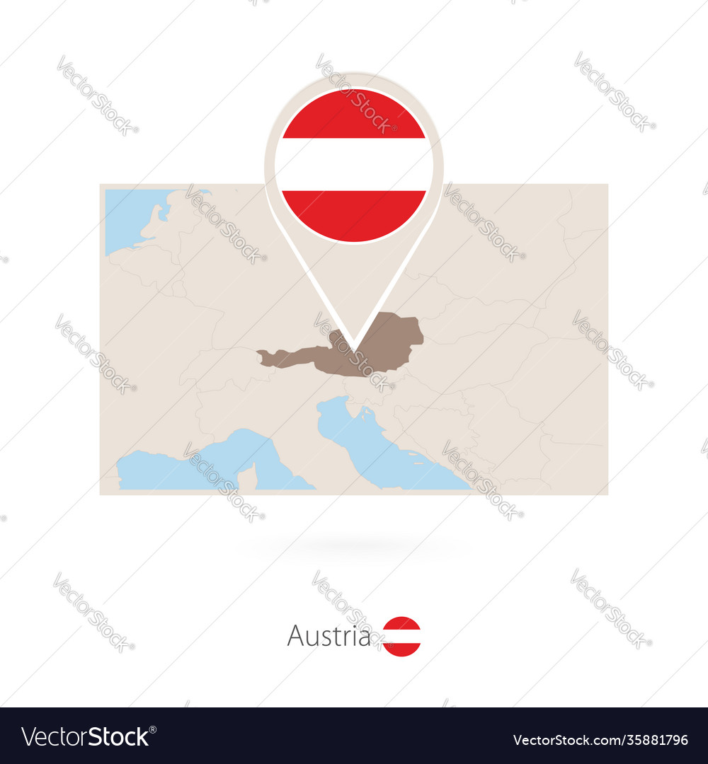 Rectangular map austria with pin icon Royalty Free Vector