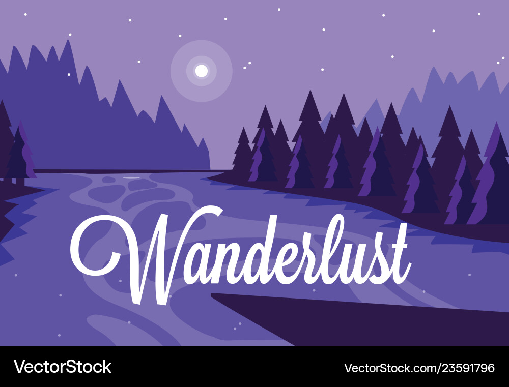 Scene landscape with river and wanderlust Vector Image