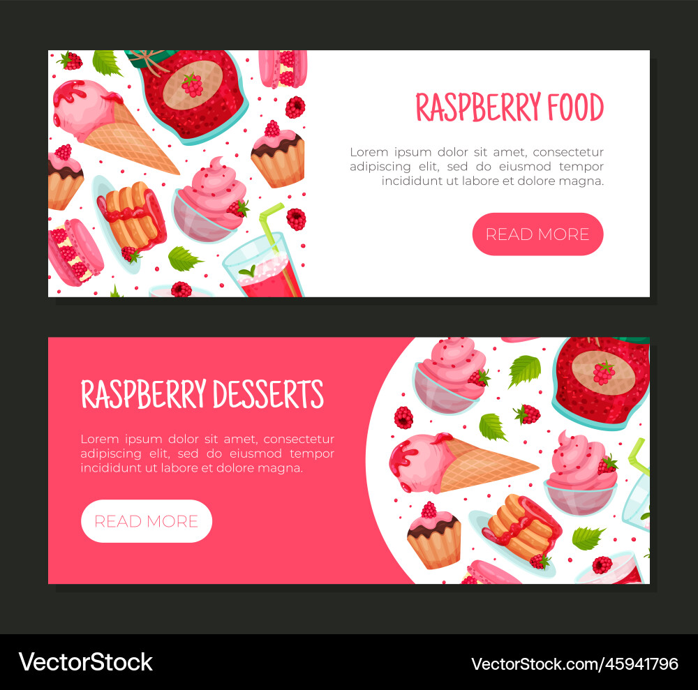 Sweet raspberry food banner design with pink Vector Image
