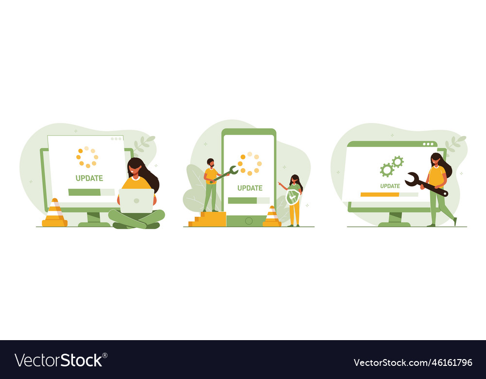 System or web application upgrade procedure set Vector Image