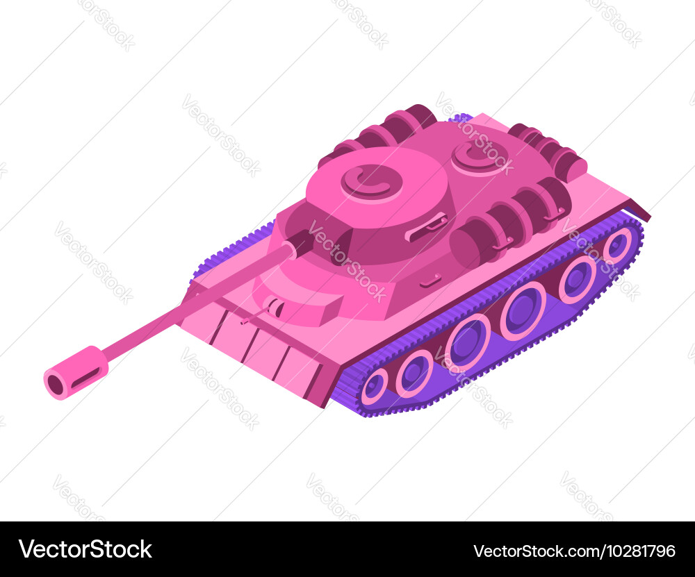 Toy pink tank isometric on white background Vector Image
