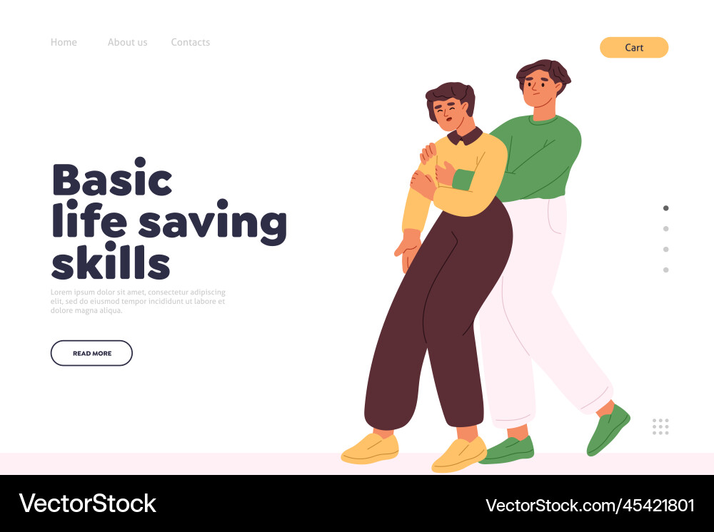 Basic life saving skills concept of landing page Vector Image