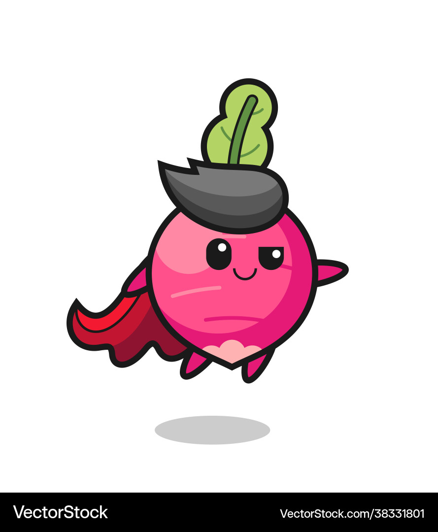 Cute radish superhero character is flying Vector Image