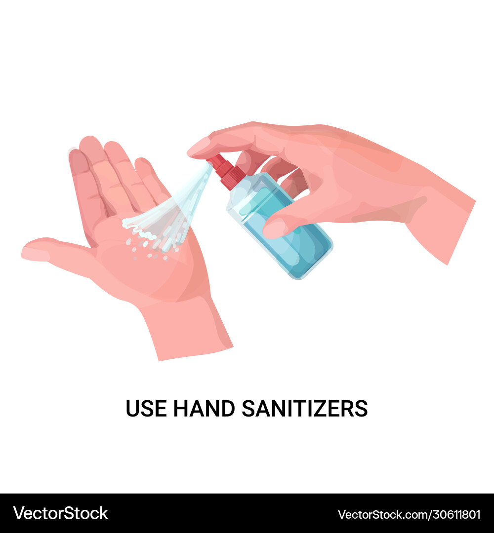 Human hands applying antibacterial spray Vector Image