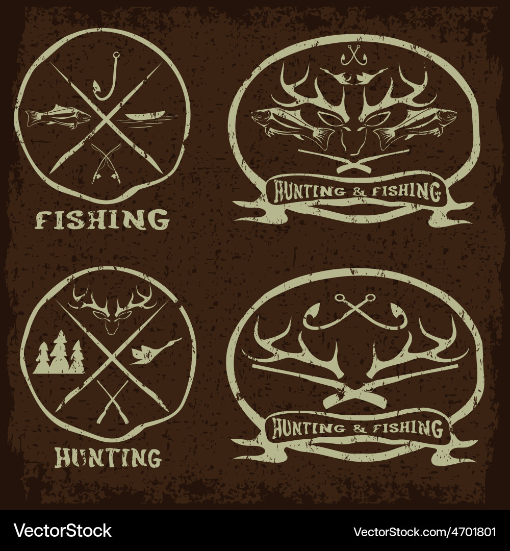 Hunting and fishing vintage emblems set Royalty Free Vector