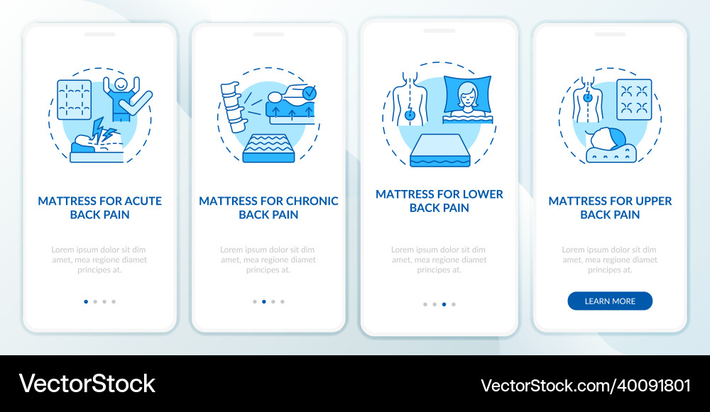 Mattresses for back pain blue onboarding mobile Vector Image