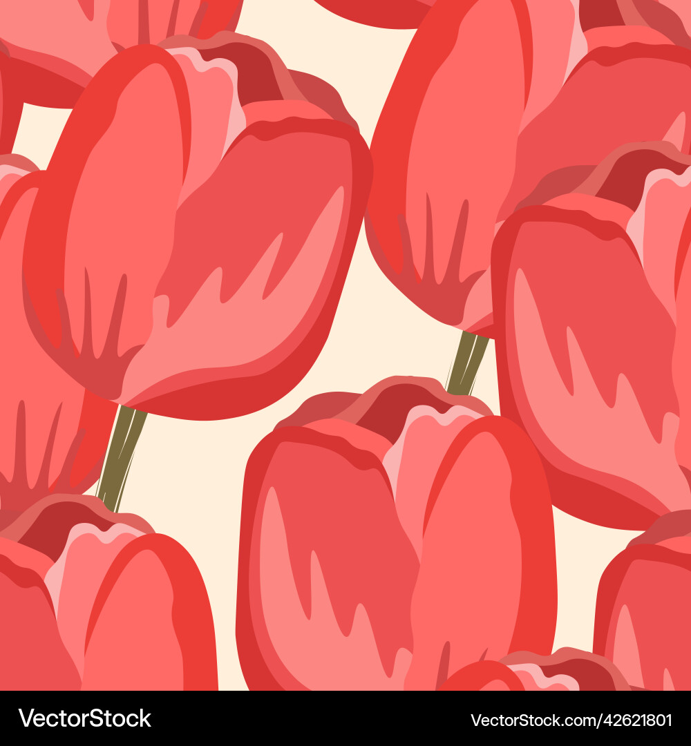 Seamless floral pattern with pink tulips cartoon Vector Image