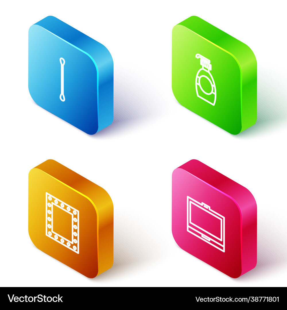 Set isometric line cotton swab for ears bottle Vector Image