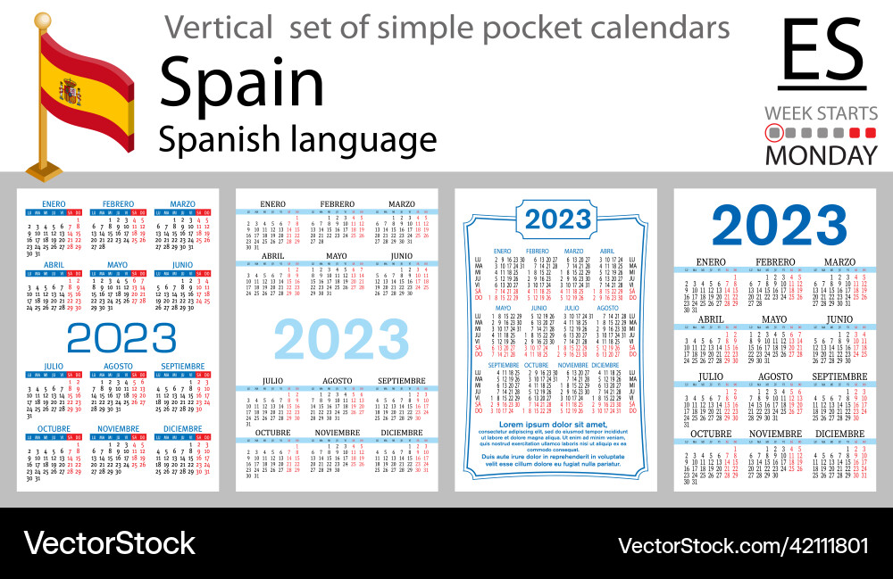 Spanish vertical pocket calendar for 2023 week Vector Image