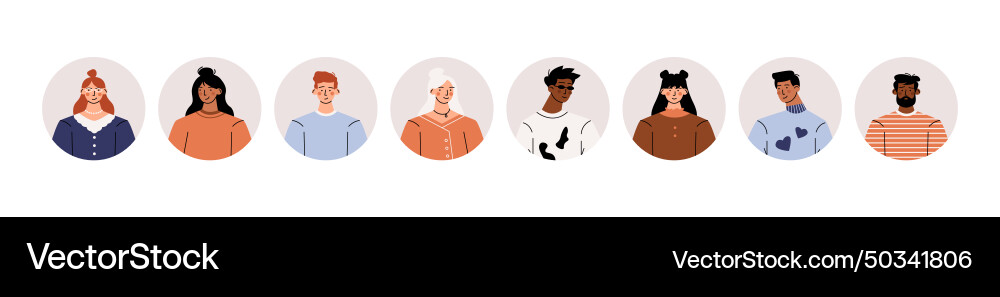 Circle avatars with people faces cartoon round Vector Image