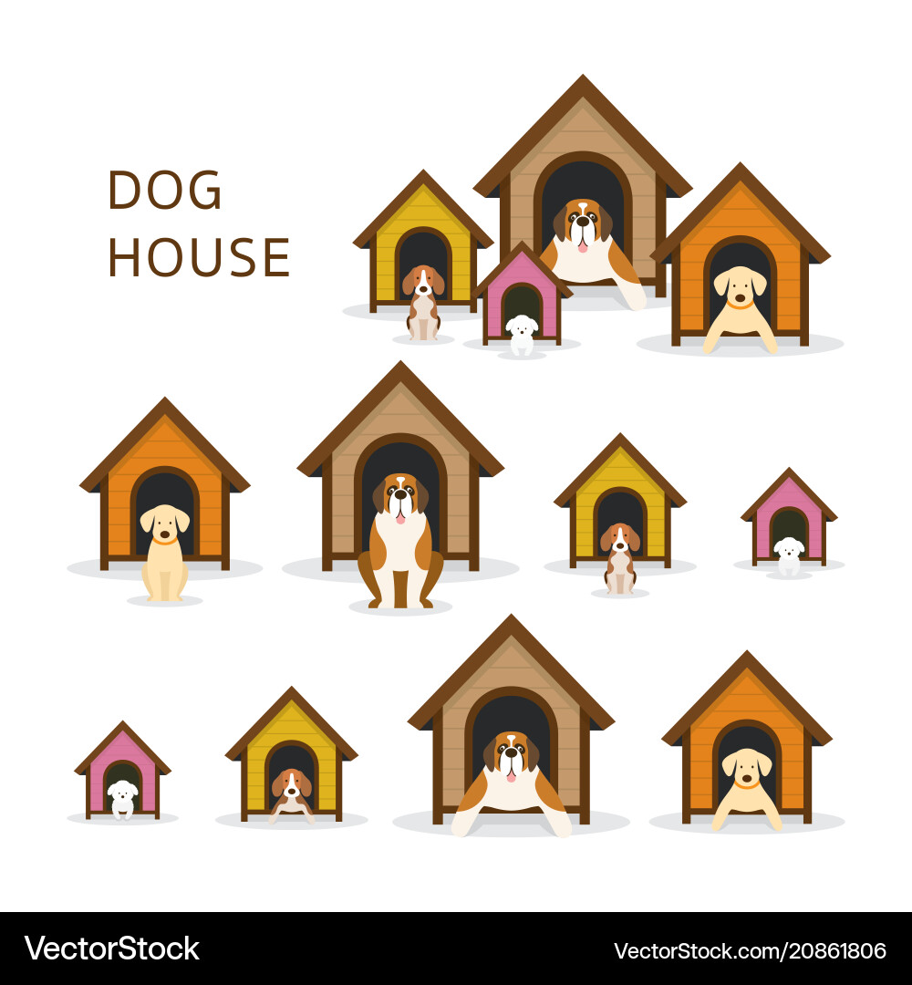 Dogs in doghouse or kennel Royalty Free Vector Image