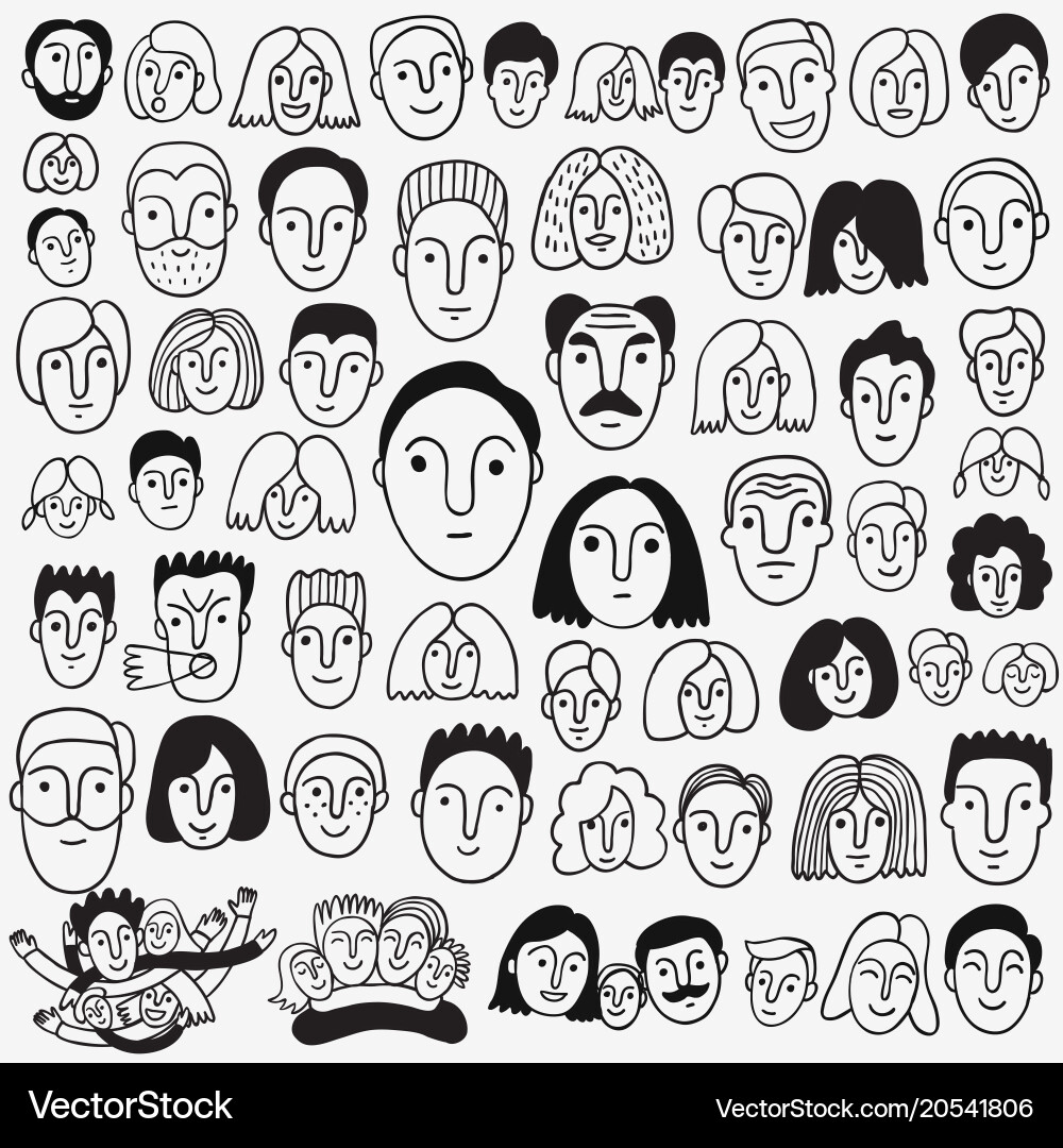 Faces of people - doodle set Royalty Free Vector Image