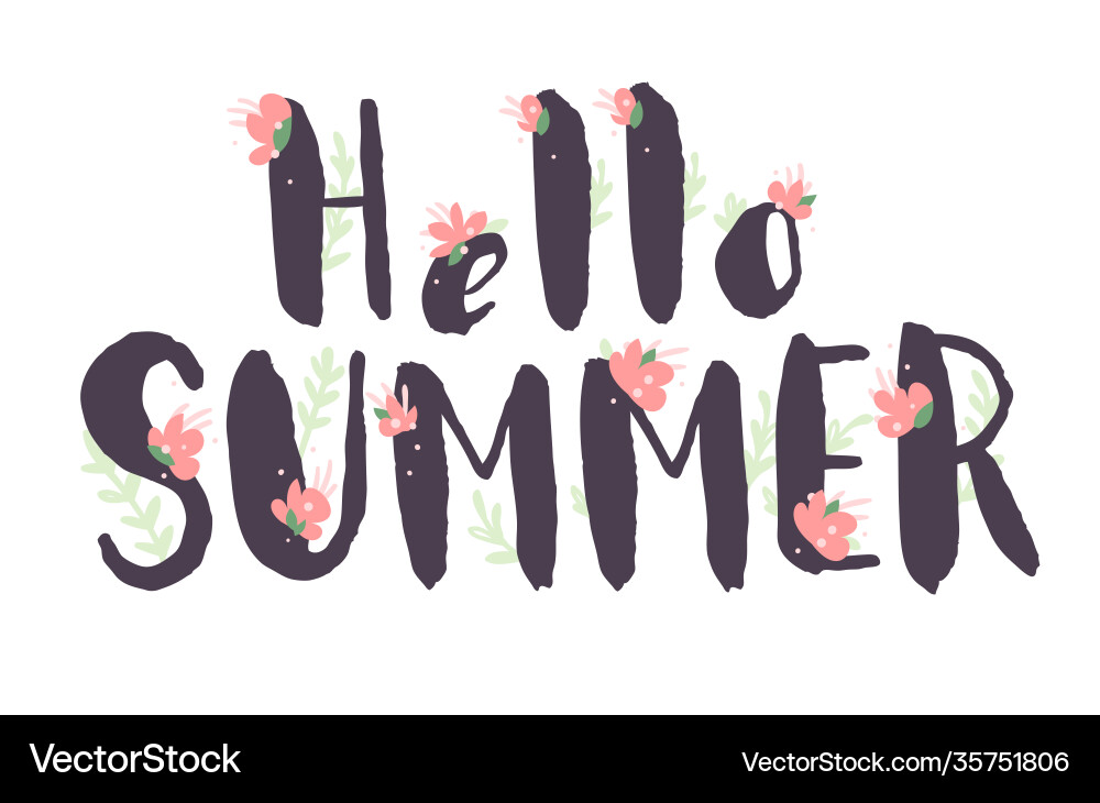 Female lettering text hello summer with pink Vector Image