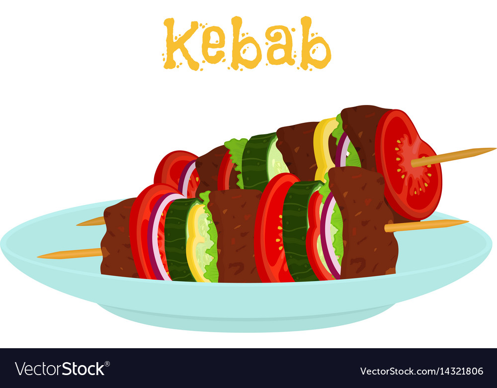 Kebabs on plate roasted meat - lamb pork Vector Image