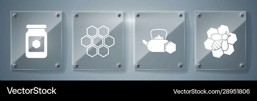 Set bee and honeycomb tea kettle with honey Vector Image
