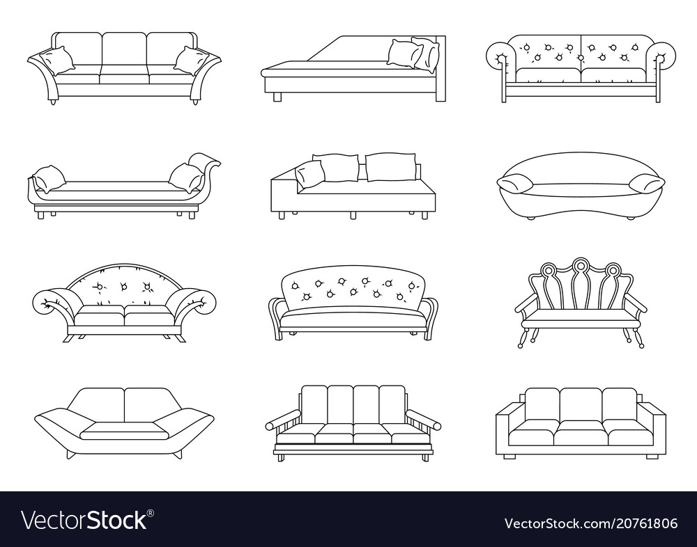 Sofa colored set collection sofa Royalty Free Vector Image