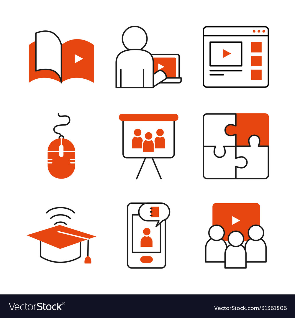 Students and online learning icon set half line Vector Image