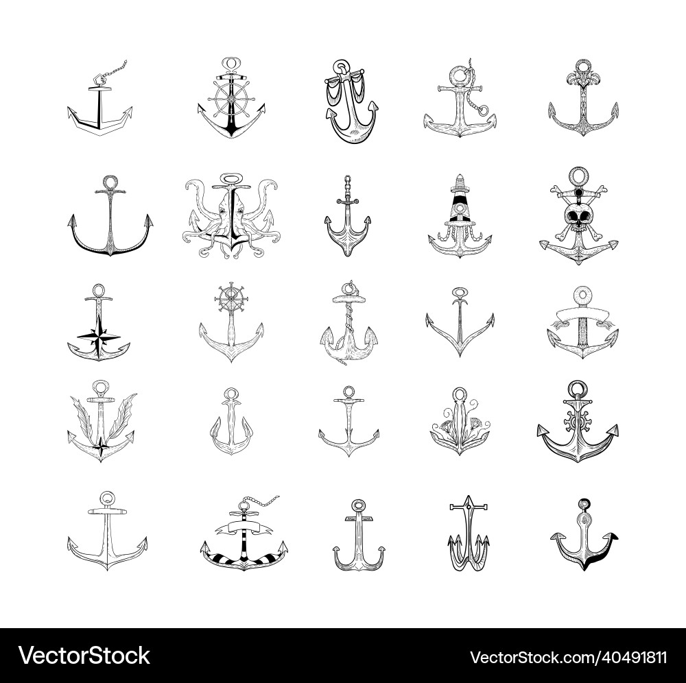 Anchors in art ink style Royalty Free Vector Image