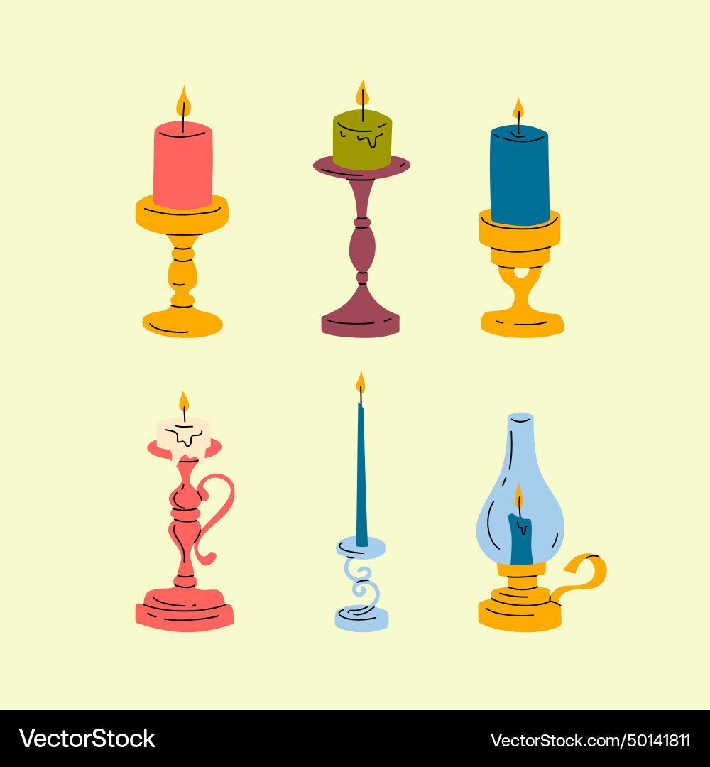 Cartoon color retro candlesticks icon set Vector Image