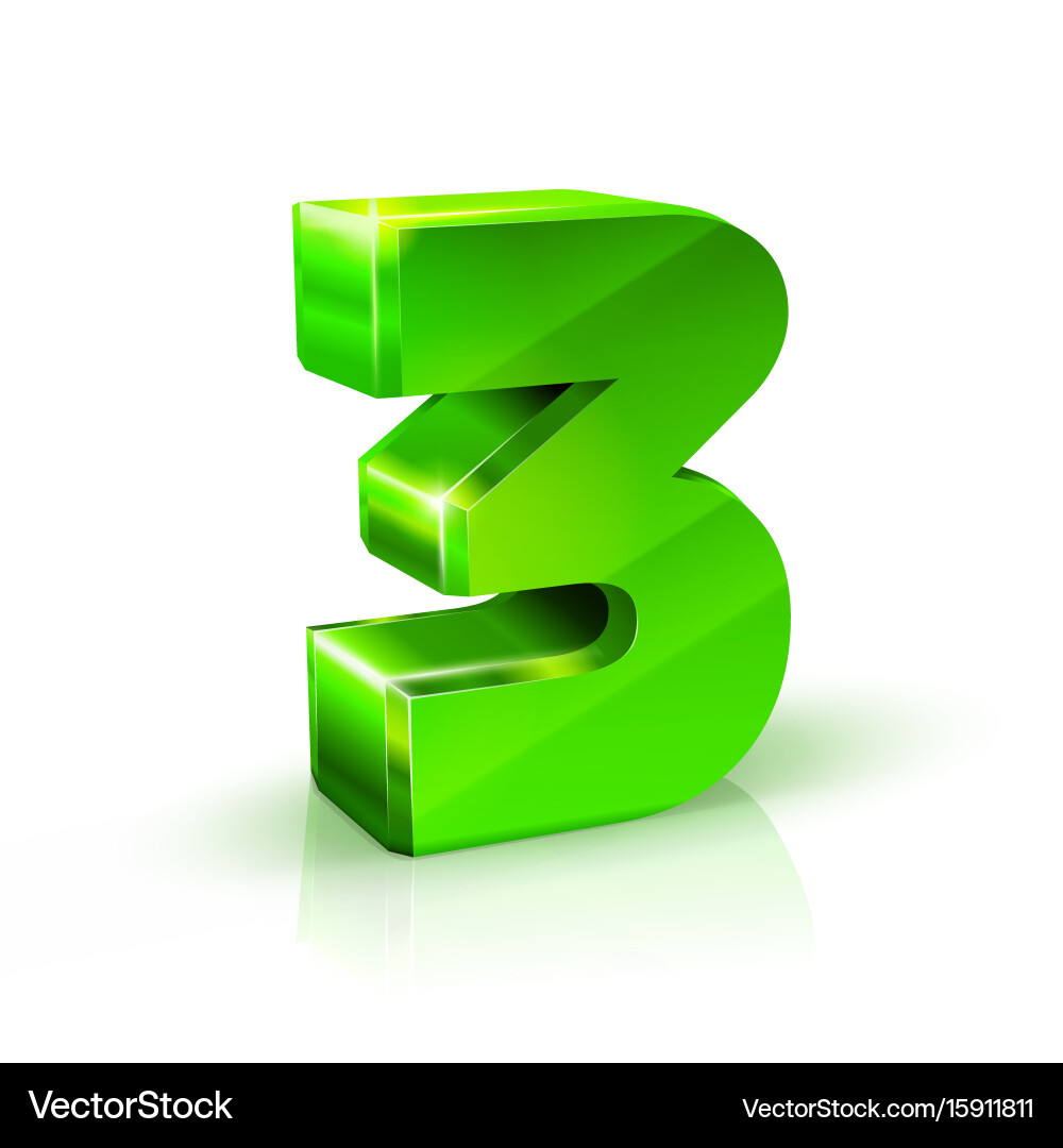 Glossy green three 3 number 3d on Royalty Free Vector Image
