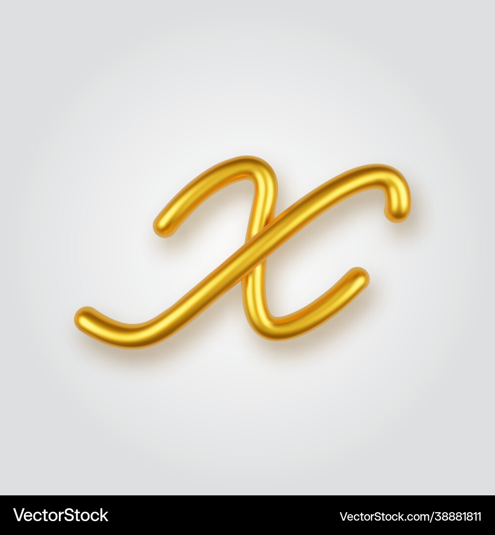 Gold 3d realistic lowercase letter x on a light Vector Image