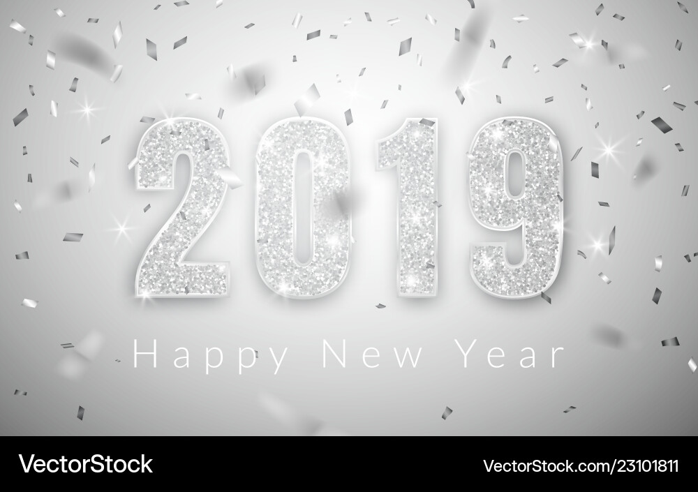 Happy new year 2019 silver numbers design Vector Image