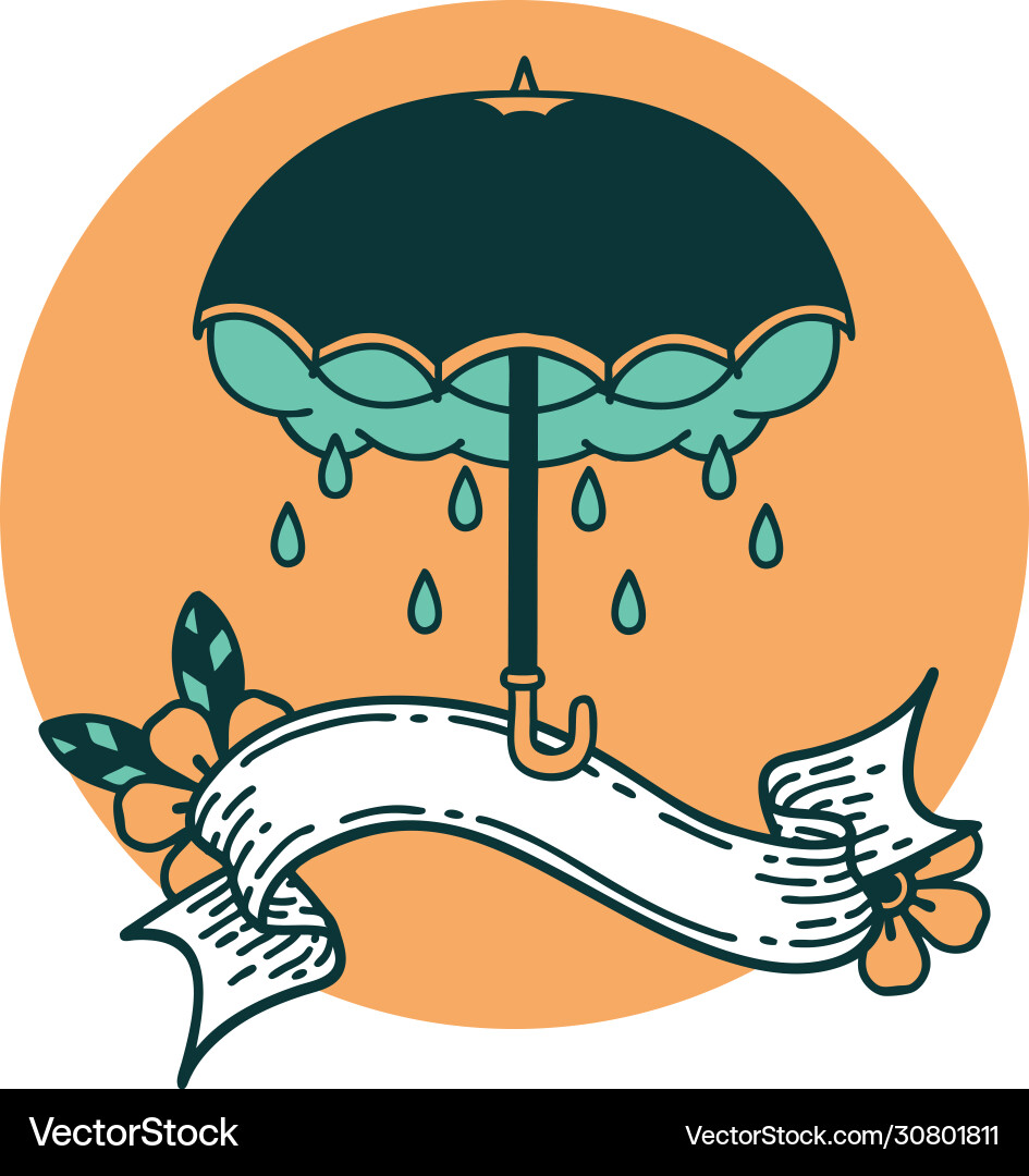 Icon with banner an umbrella and storm cloud Vector Image