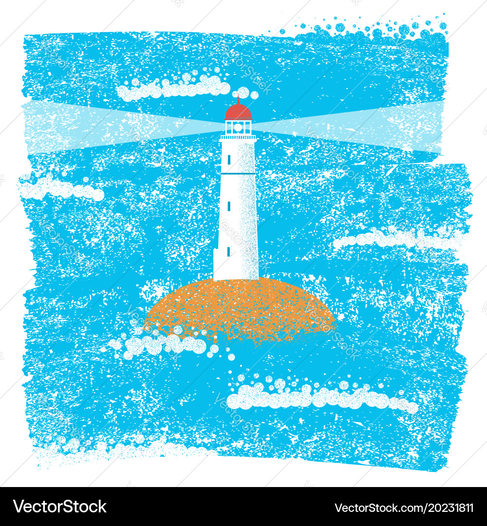 Lighthouse with blue sea grunge background Vector Image