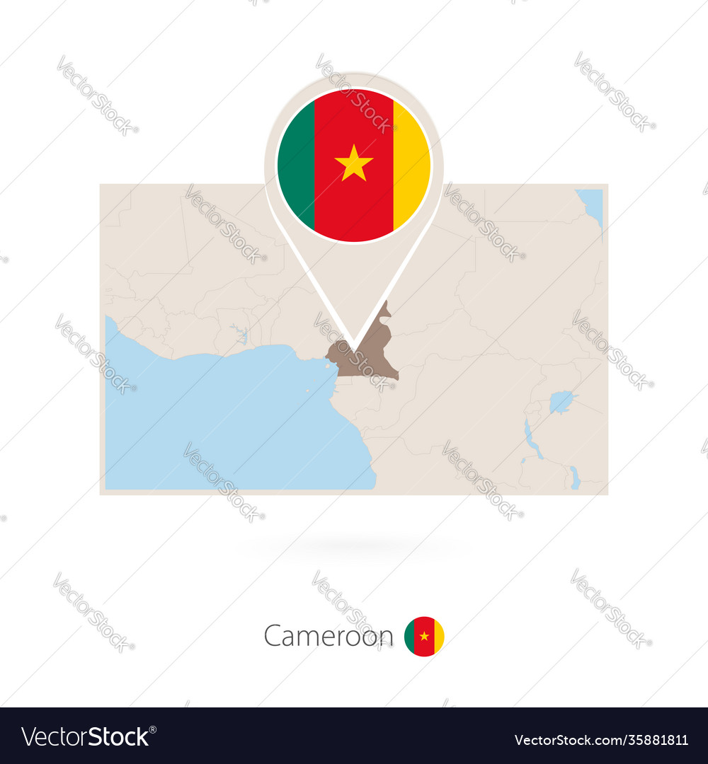 Rectangular map cameroon with pin icon Royalty Free Vector