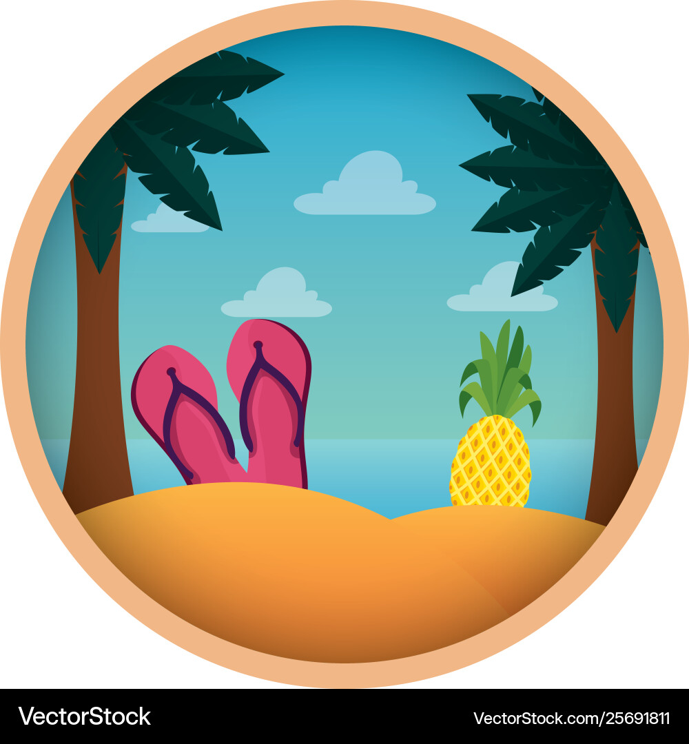 Summer beach seascape with flip flops Royalty Free Vector