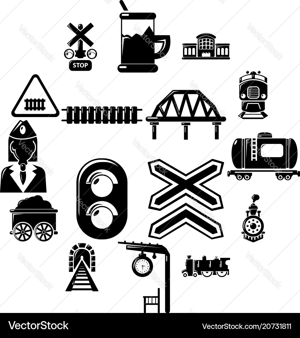 Train railroad icons set simple style Royalty Free Vector