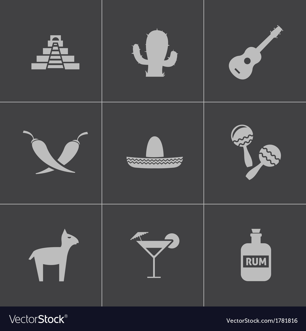 Black mexico icons set Royalty Free Vector Image