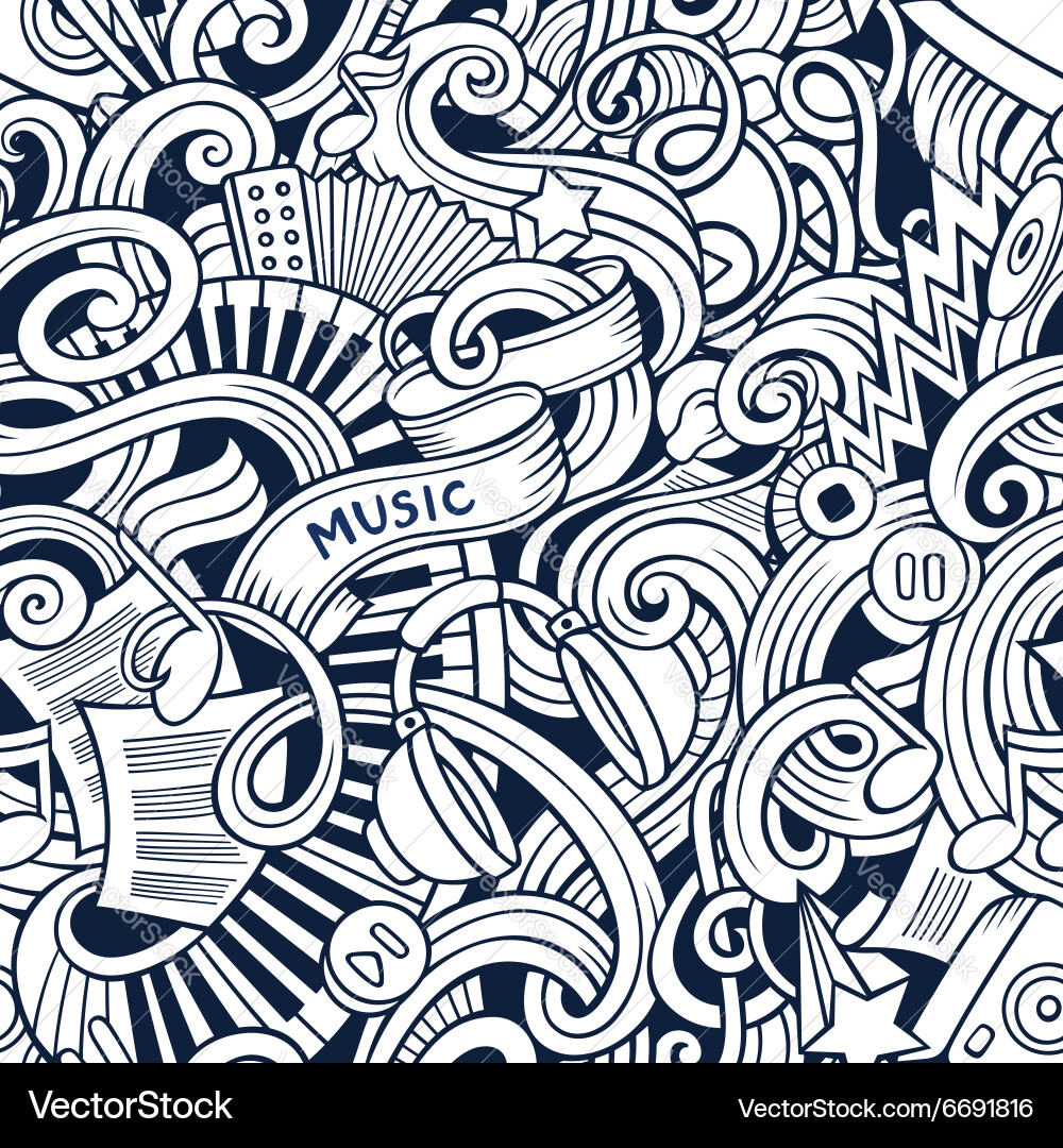 Cartoon hand-drawn doodles music seamless pattern Vector Image