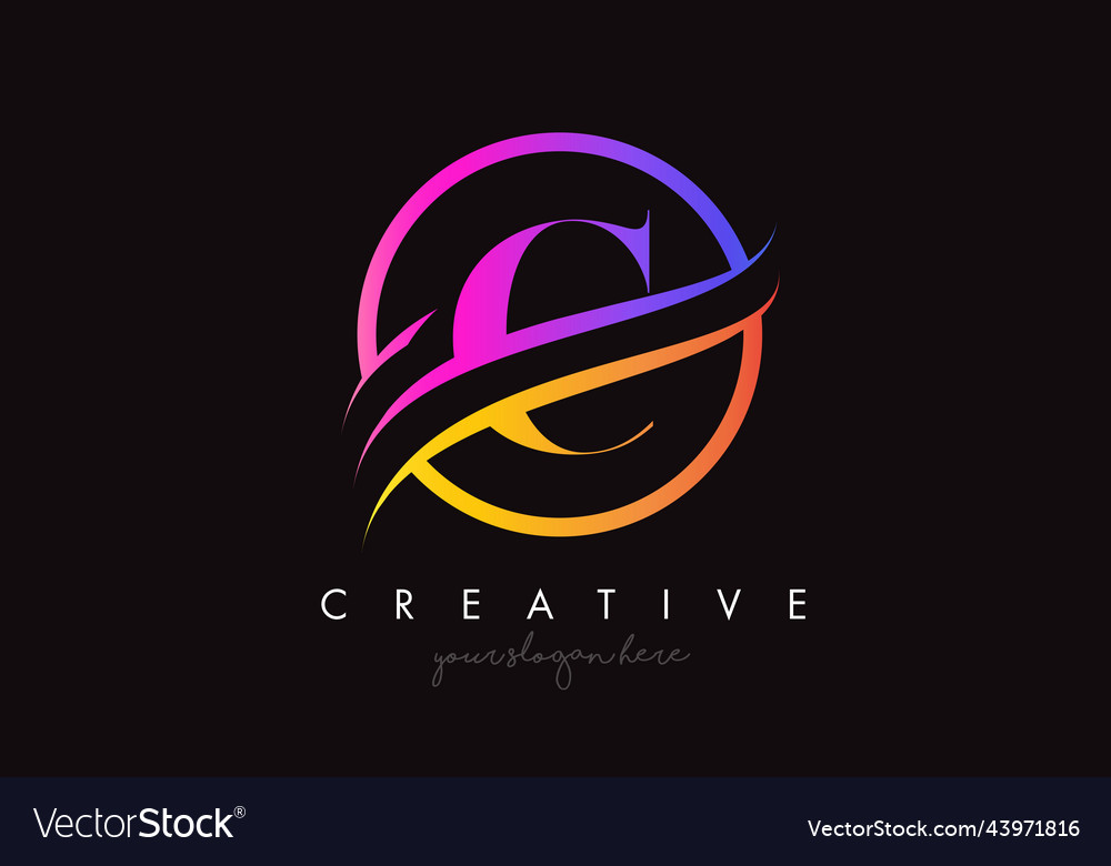 Creative letter c logo with purple orange colors Vector Image