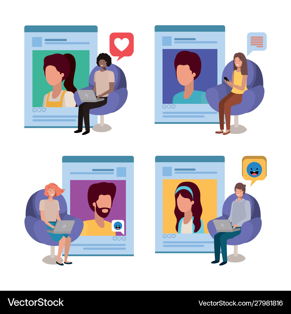 Digital technology and social media icon set Vector Image