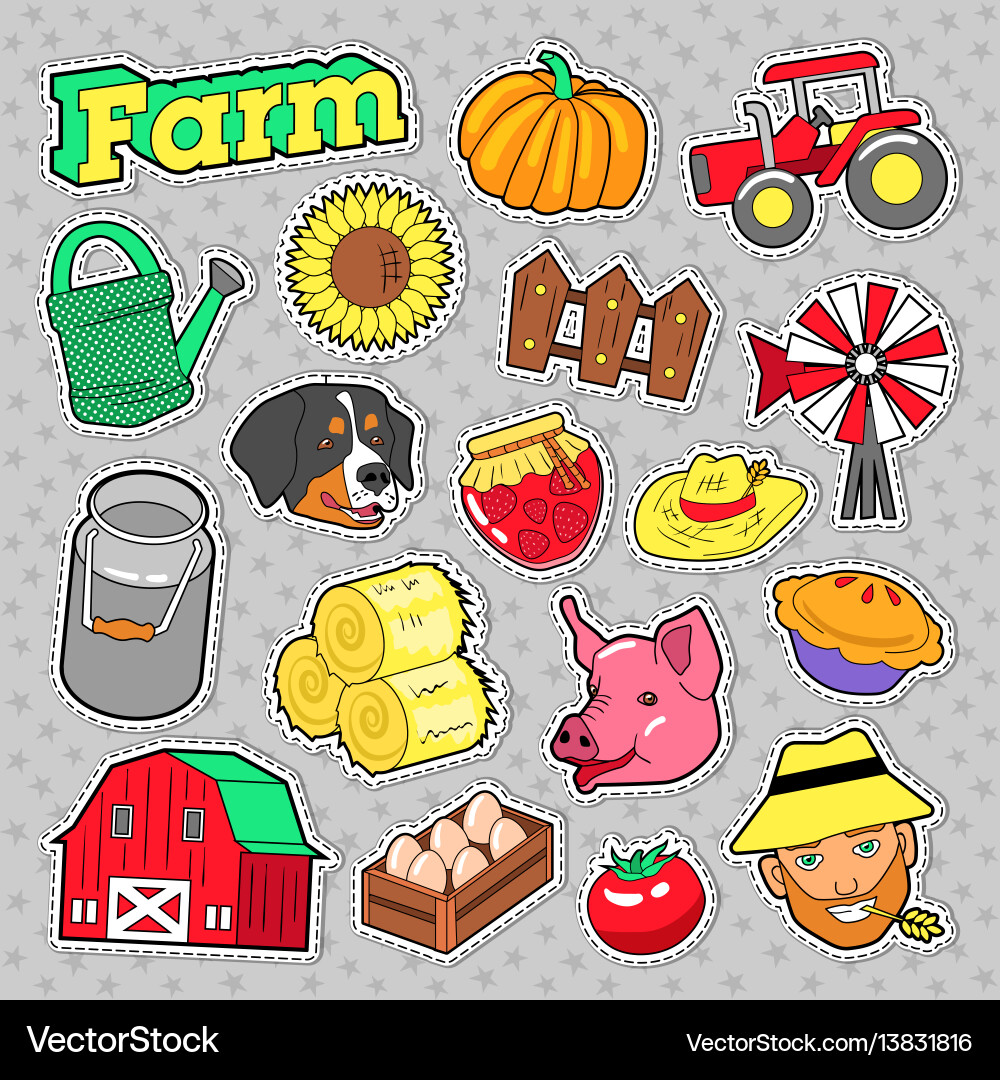 Farm agricultural elements set with farmer Vector Image