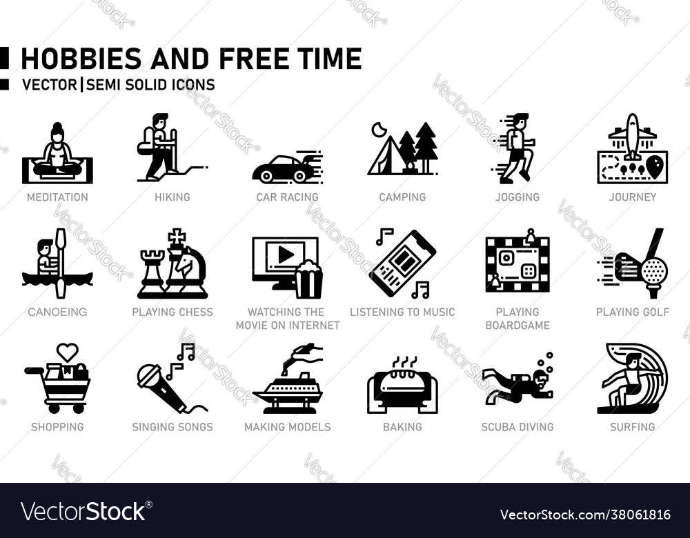 Hobbies semi solid 2 Royalty Free Vector Image