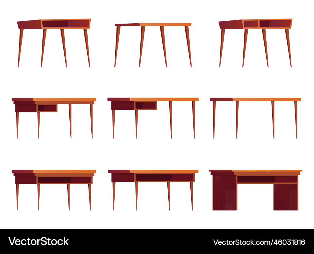Office wooden desks for work collection Royalty Free Vector
