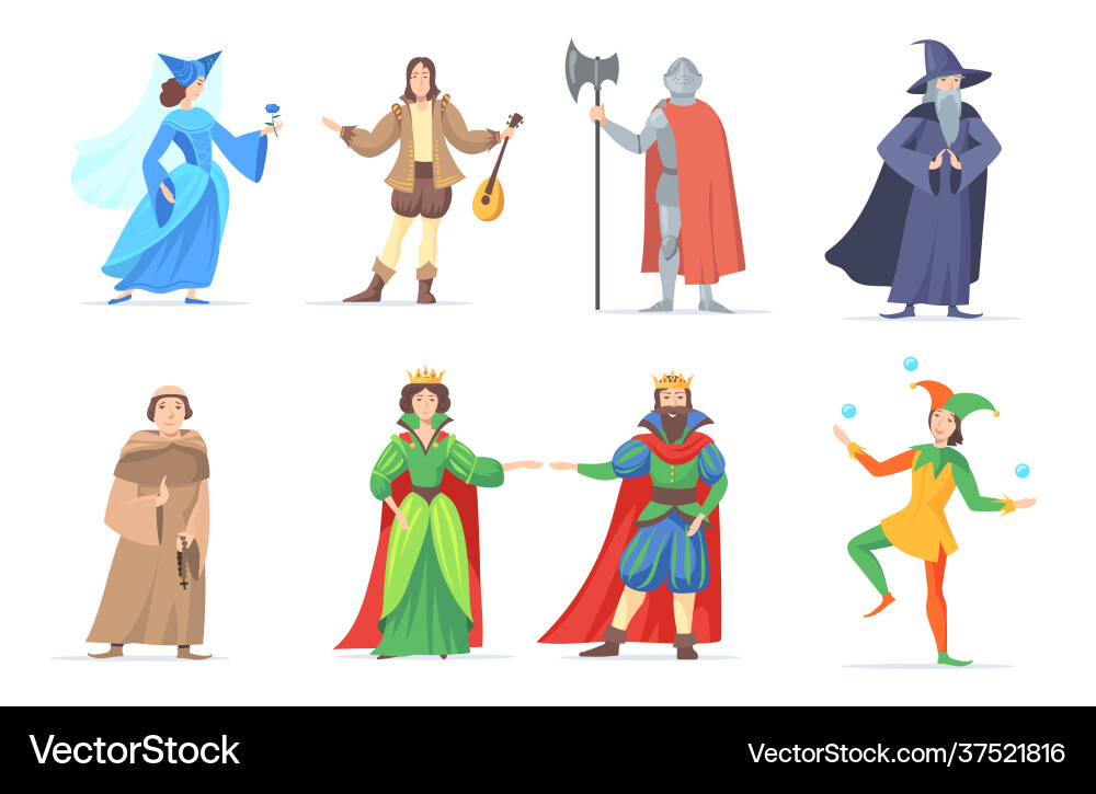 Set medieval cartoon characters in historical Vector Image