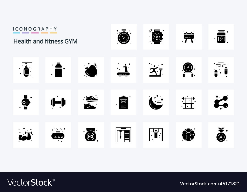 25 gym solid glyph icon pack Royalty Free Vector Image