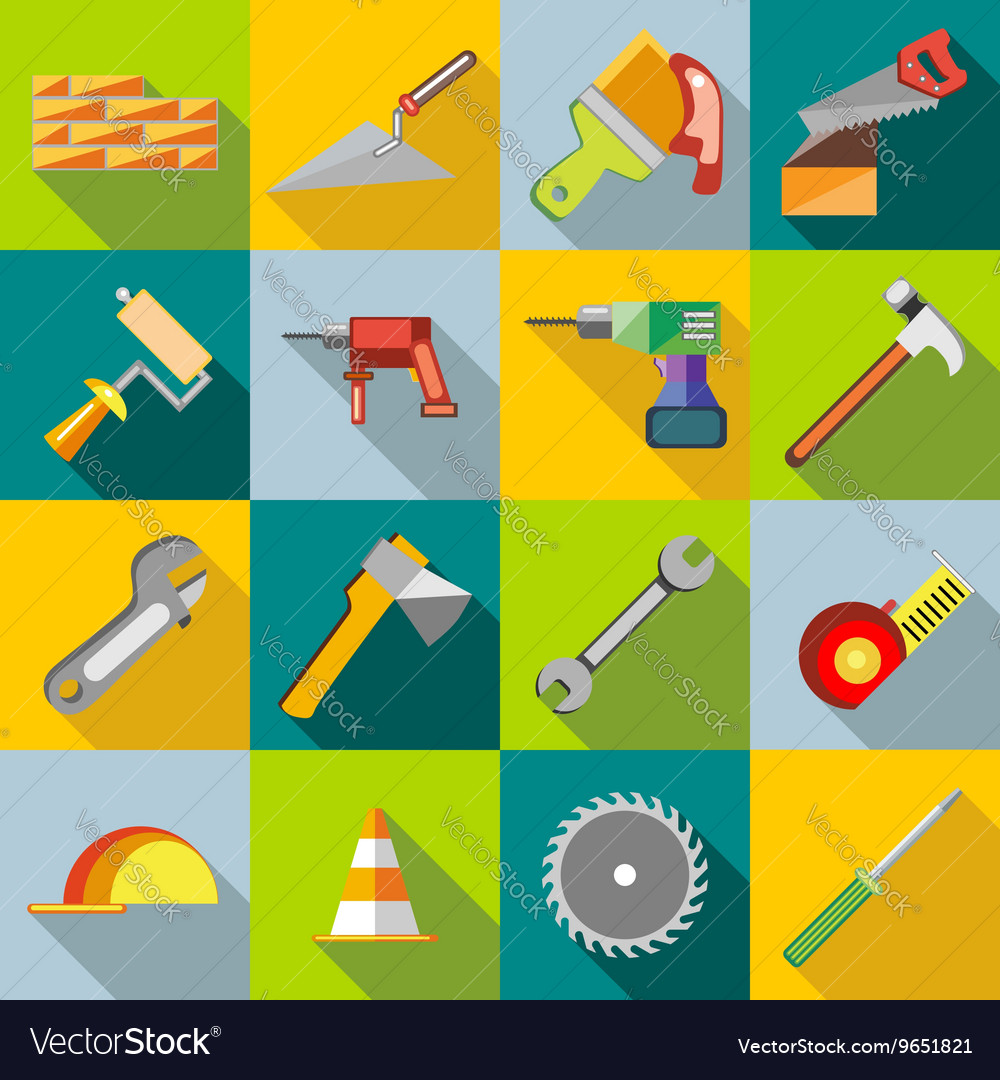 Construction icons set flat style Royalty Free Vector Image