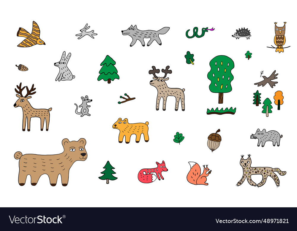 Cute forest animals - hand drawn doodles cartoons Vector Image