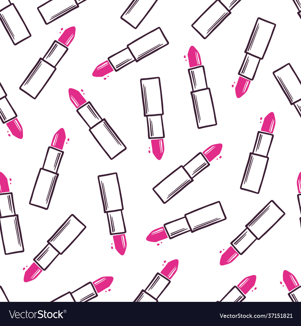 Hand drawn seamless pattern makeup lipstick Vector Image