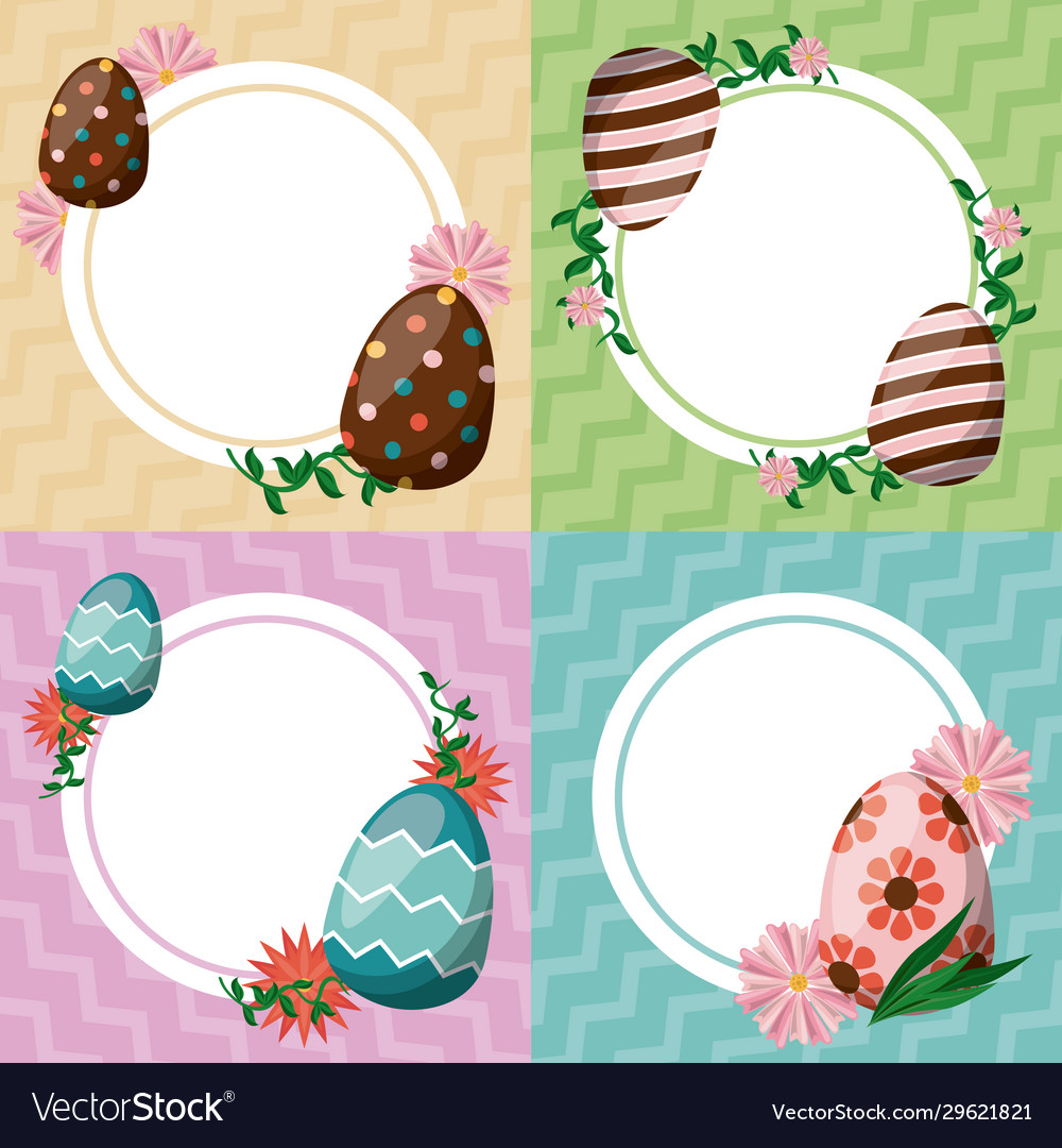 Happy easter card with egg painted circular frames