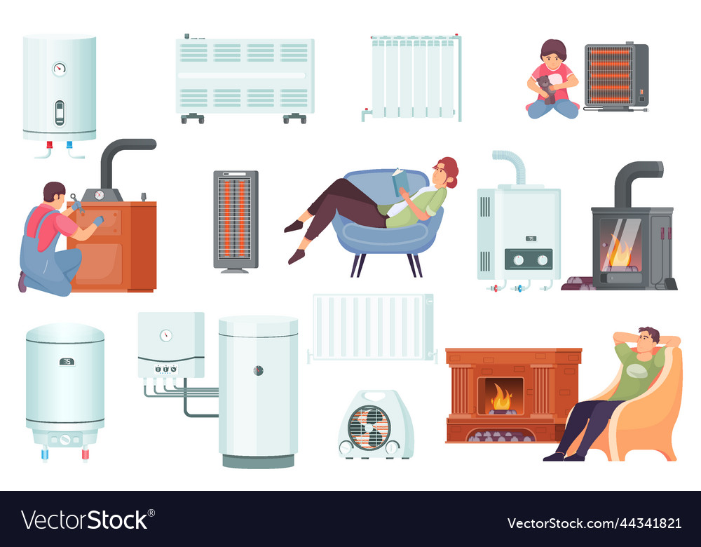 Heating system set Royalty Free Vector Image - VectorStock