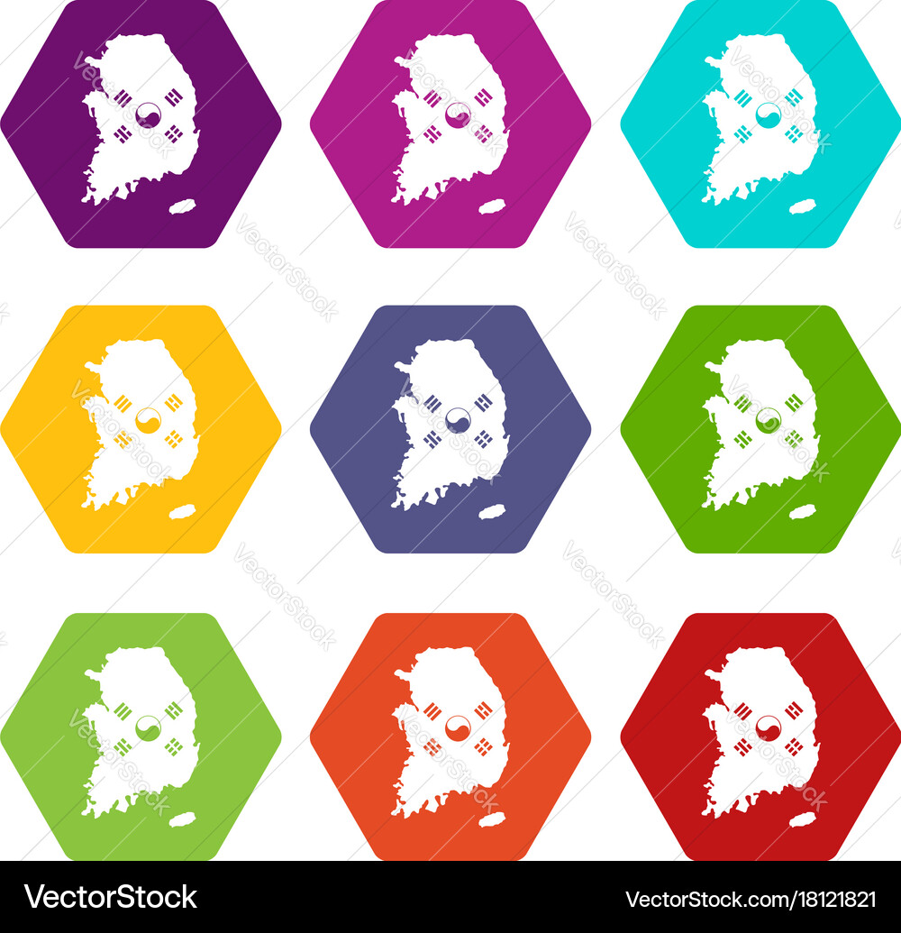 South korea map with flag icon set color Vector Image