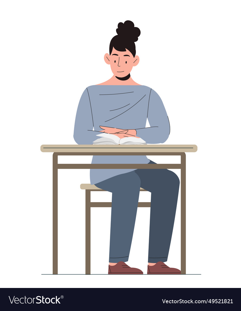 Student sitting at table concept Royalty Free Vector Image