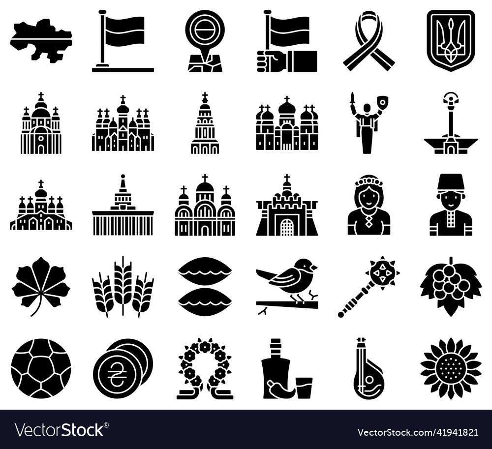 Ukraine related solid icon set Royalty Free Vector Image